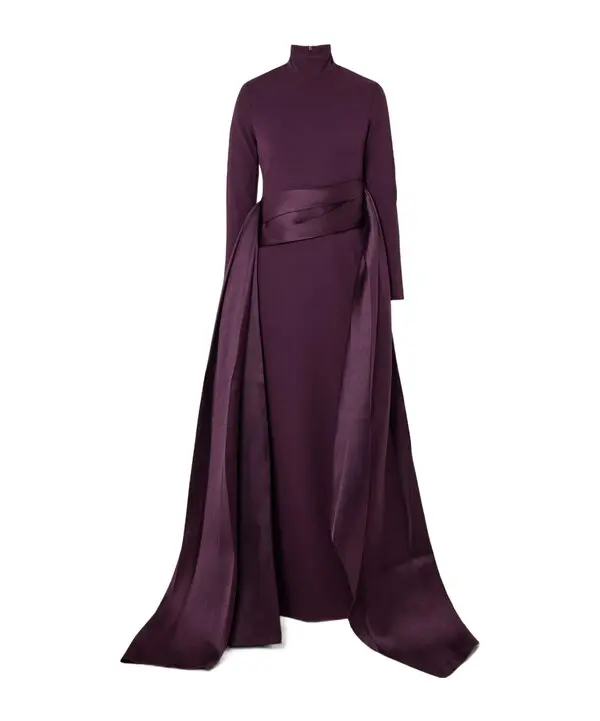 Solace High Neck Long Sleeve Gown With Draped Skirt