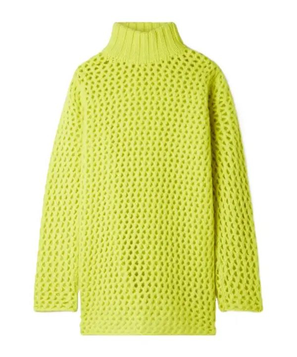 THE ELDER STATESMAN Hollow-out Knit Cashmere Turtleneck Sweater - Yellow