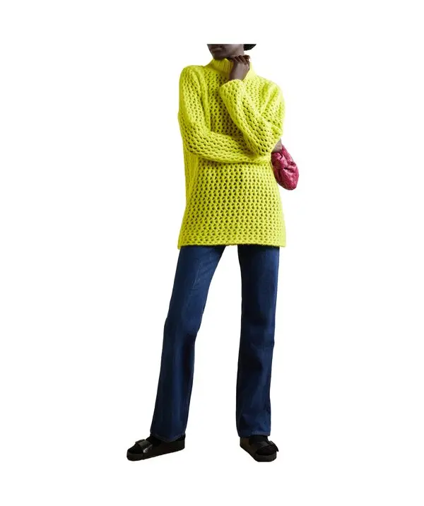 THE ELDER STATESMAN Openwork Knit Cashmere Turtleneck Sweater