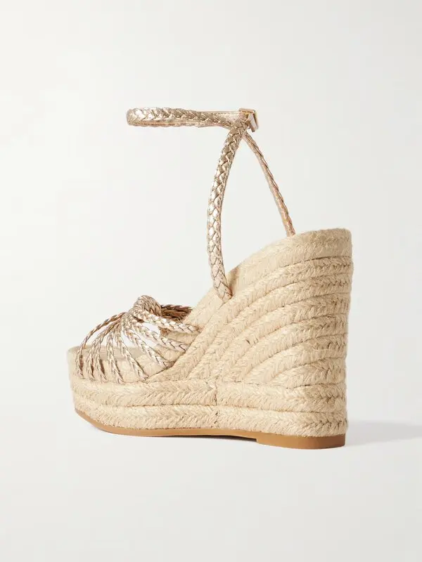 LOEFFLER RANDALL Metallic Leather Platform Wedge Sandals