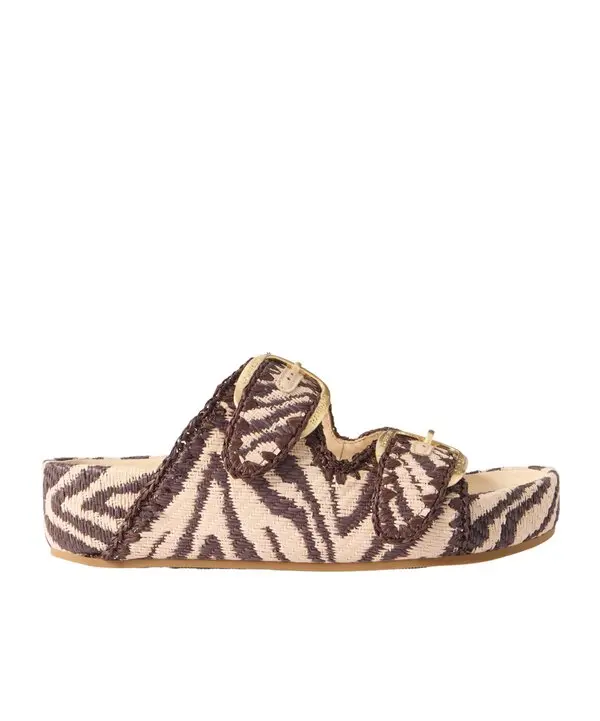 LOEFFLER RANDALL Nico Striped Raffia Platform Sandals - No