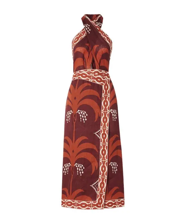 Johanna Ortiz Cutout Printed Linen Halterneck Maxi Dress