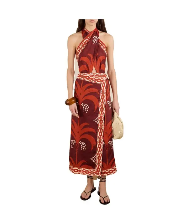 Johanna Ortiz Cutout Printed Linen Halterneck Maxi Dress