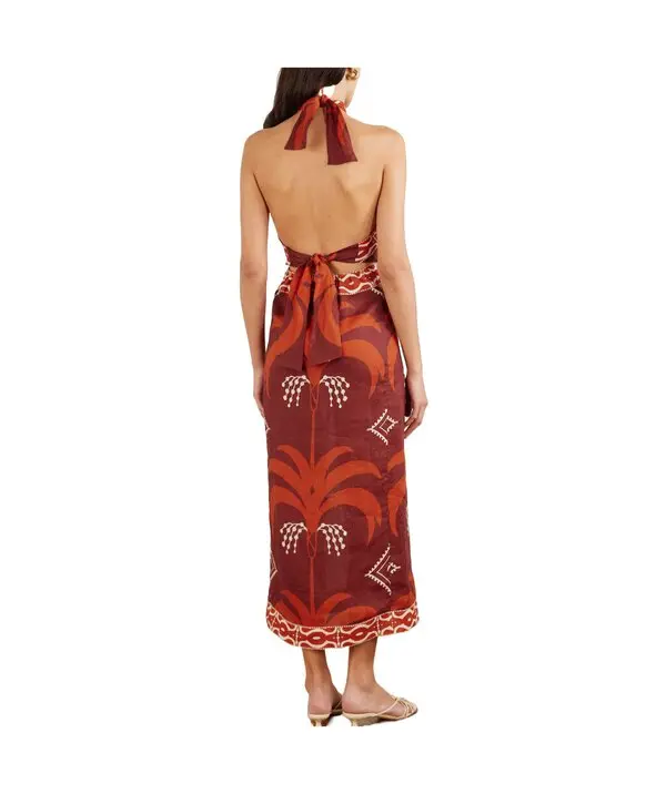 Johanna Ortiz Cutout Printed Linen Halterneck Maxi Dress