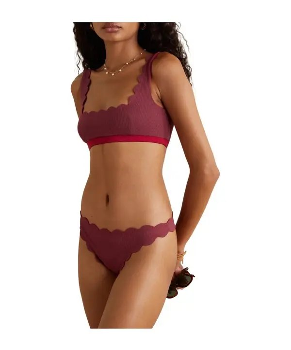 Marysia Reversible Scalloped Seersucker Bikini Briefs