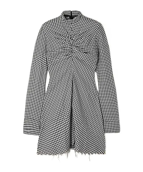MARQUES' ALMEIDA Ruched Houndstooth Cotton Turtleneck Mini Dress