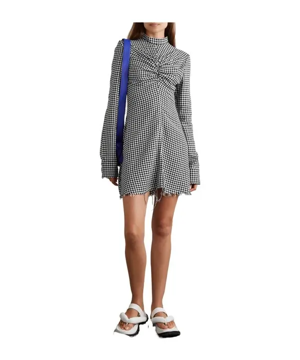 MARQUES' ALMEIDA Ruched Houndstooth Cotton Turtleneck Mini Dress
