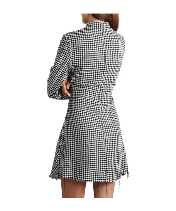 MARQUES' ALMEIDA Ruched Houndstooth Cotton Turtleneck Mini Dress
