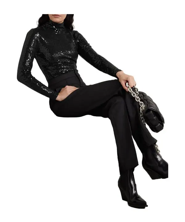 Michael Kors Sequined Crepe Turtleneck Thong Bodysuit