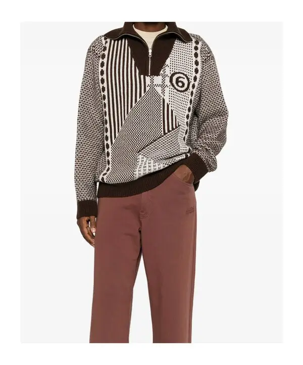 MAISON MARGIELA Logo Intarsia Zip-neck Jumper - Black