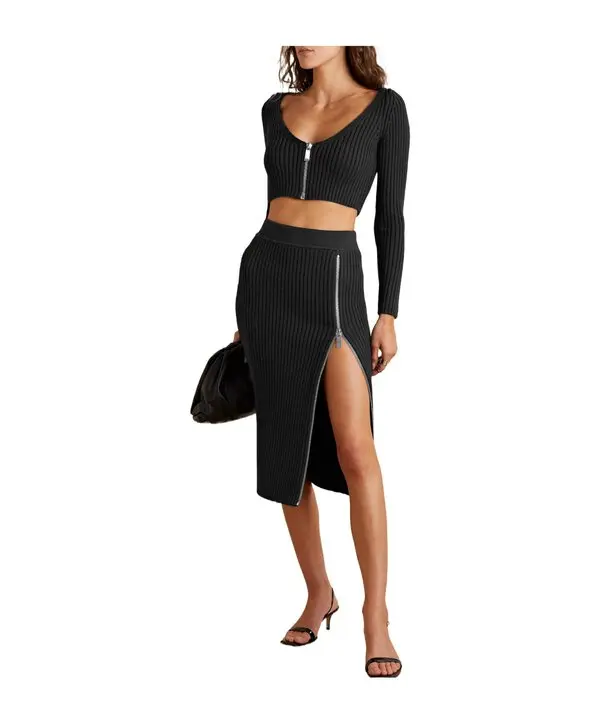 Michael Kors Cropped Ribbed Wool-blend Cardigan