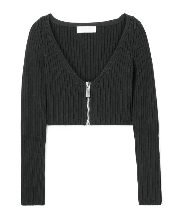Michael Kors Cropped Ribbed Wool-blend Cardigan With Scoop Neck And Zip Front - Not Specified