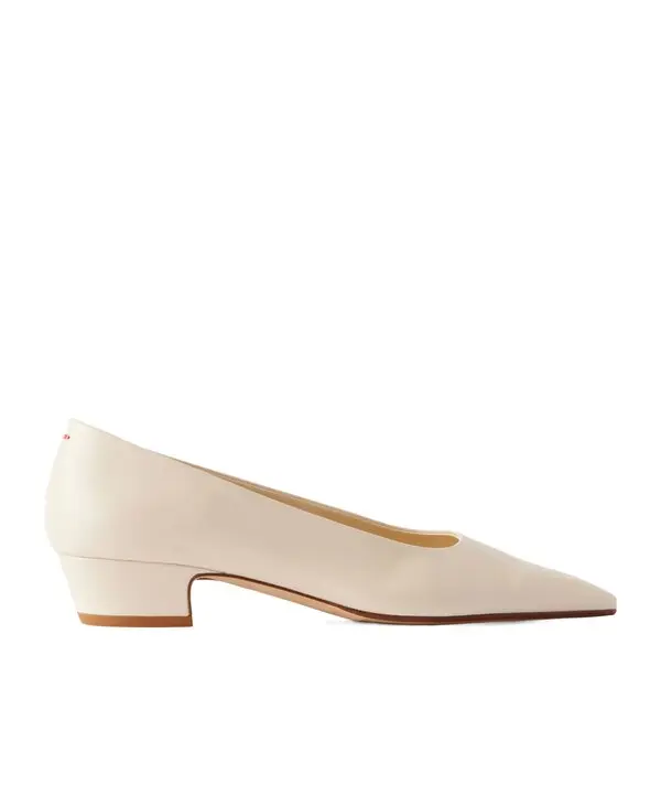 AeydĒ Solid Leather Pumps With Block Heel - No