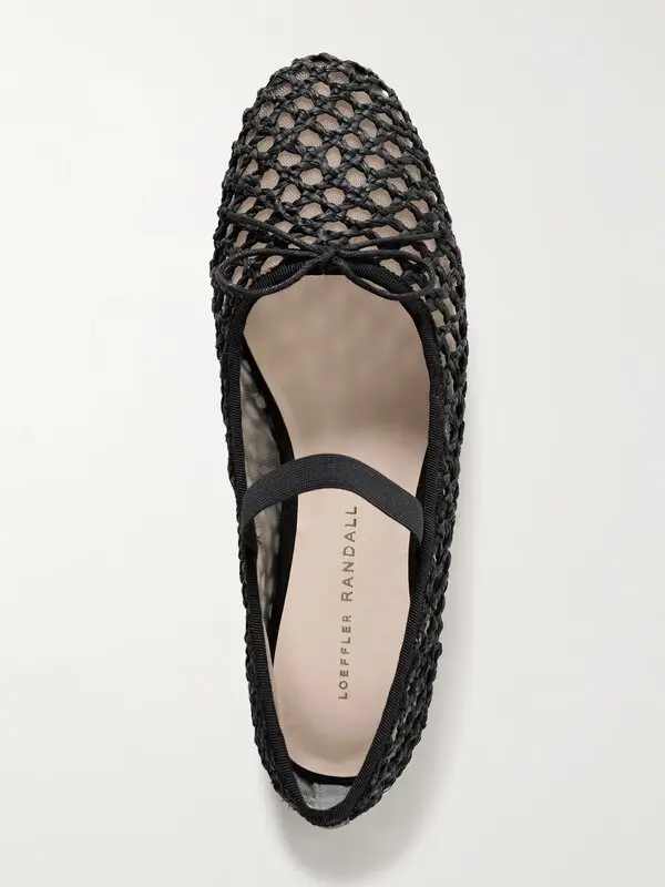 LOEFFLER RANDALL Grosgrain-trimmed Raffia Mary Jane Ballet Flats