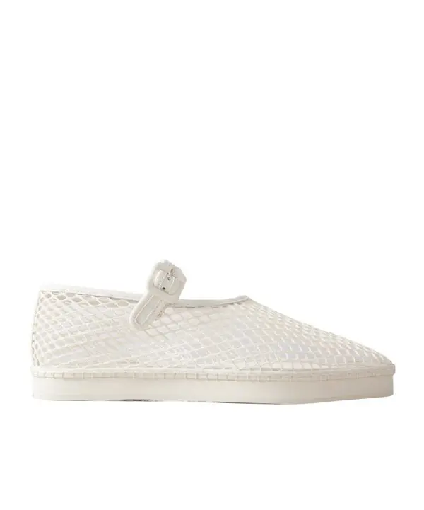 LOEFFLER RANDALL Rita Leather-trimmed Mesh Platform Mary Jane Flats