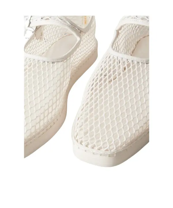 LOEFFLER RANDALL Rita Leather-trimmed Mesh Platform Mary Jane Flats