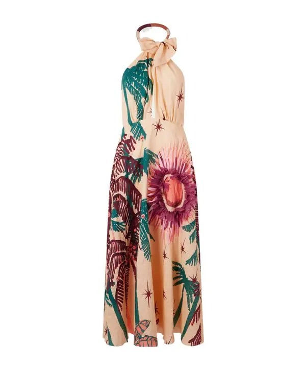 Johanna Ortiz Printed Linen-blend Halterneck Maxi Dress - No