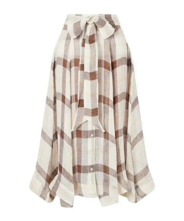 Lisa Marie Fernandez Checked Linen-blend Gauze Midi Skirt - No