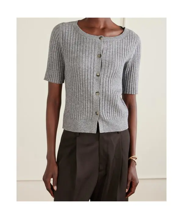 ALLUDE Ribbed Cotton-cashmere Blend Knit Top