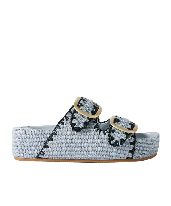 LOEFFLER RANDALL Embroidered Raffia Platform Slides - No
