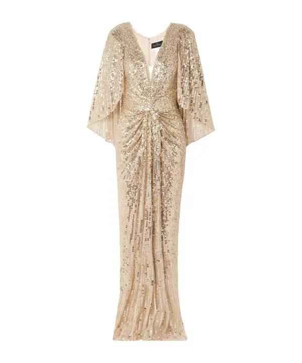 Jenny Packham Sequined Chiffon Gown - No