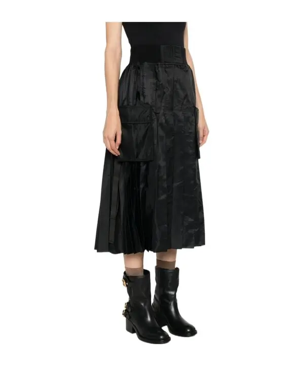 Sacai Quilted Pleated Midi Skirt