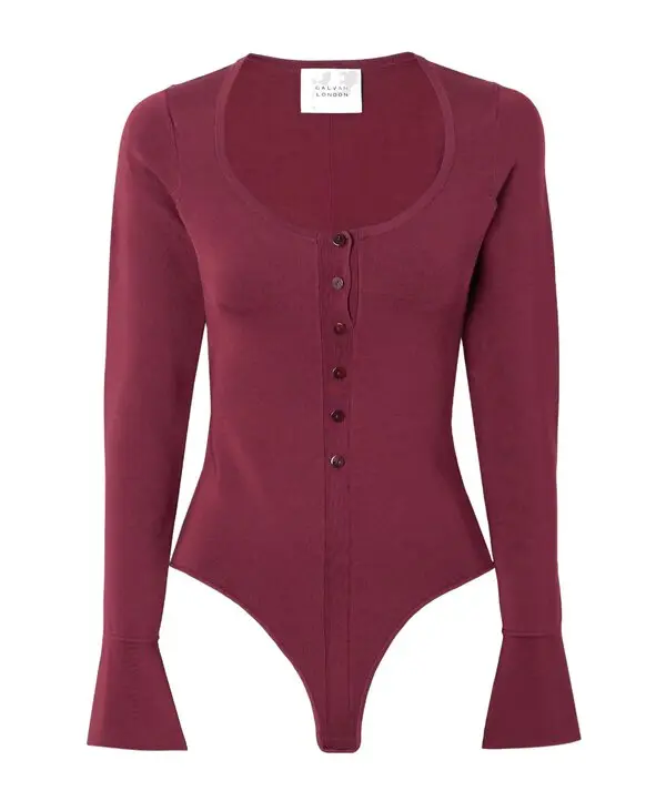 Galvan Stretch Jersey Bodysuit With Henley Placket
