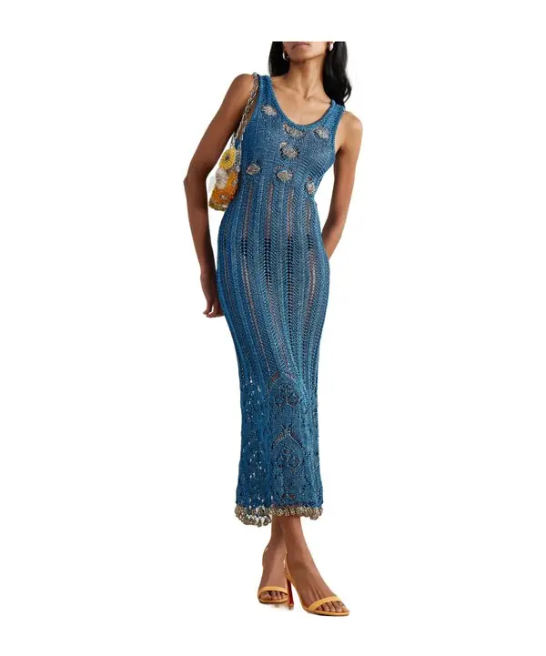 Rabanne Beaded Crochet Midi Dress - No