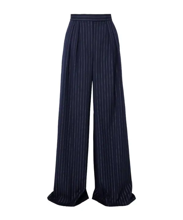 Alex Perry Pleated Metallic Pinstripe Wide-leg Trousers