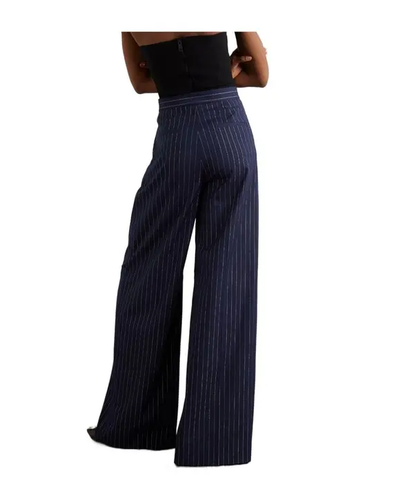 Alex Perry Pleated Metallic Pinstripe Wide-leg Trousers