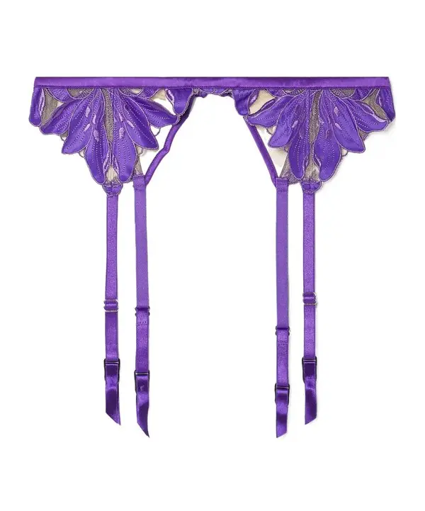 FLEUR DU MAL Lily Embroidered Satin And Tulle Suspender Belt
