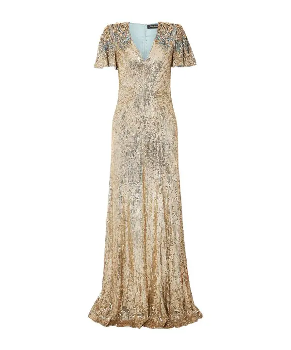 Jenny Packham Embellished Mesh Gown - No