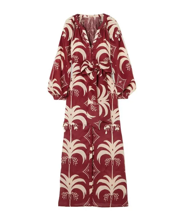 Johanna Ortiz Printed Linen Midi Dress - Red