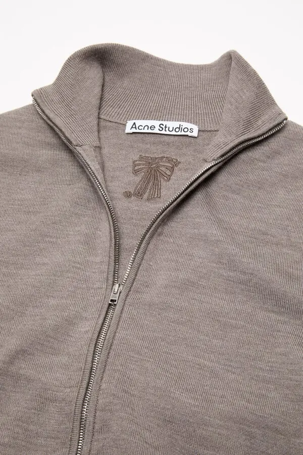 Acne Studios Zip-up Merino Wool Cardigan With Embroidered Bow Logo