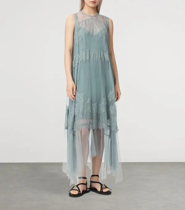 ALLSAINTS Lace Overlay Clara Dress - Blue