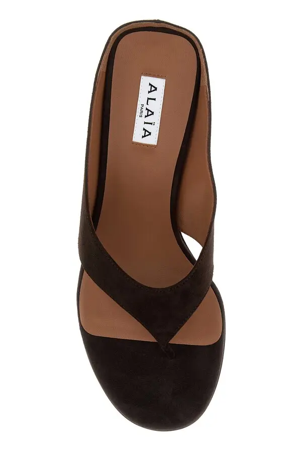 Alaïa Dark Suede Thong Mules