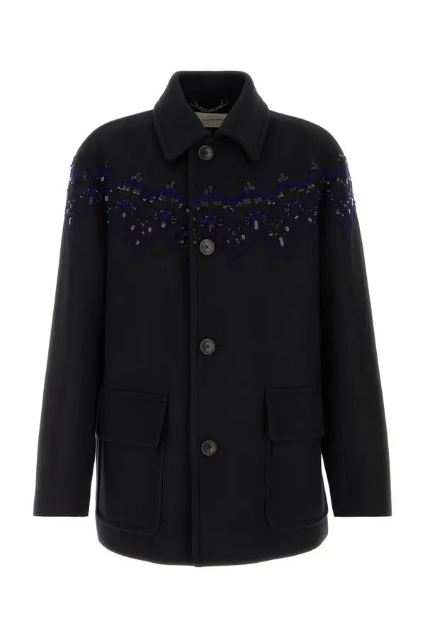 Dries Van Noten Wool Blend Coat With Sequined Embroidery