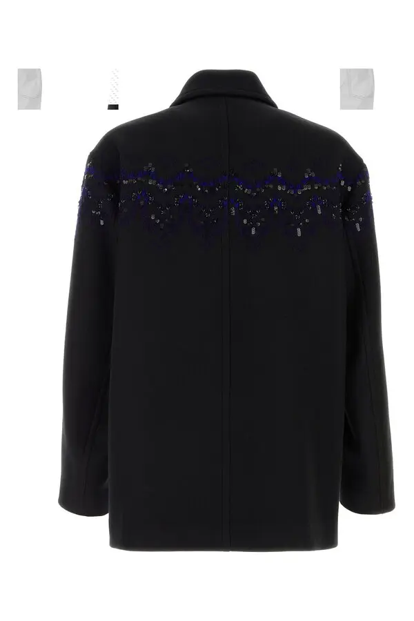 Dries Van Noten Wool Blend Coat With Sequined Embroidery