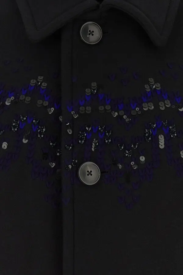 Dries Van Noten Wool Blend Coat With Sequined Embroidery