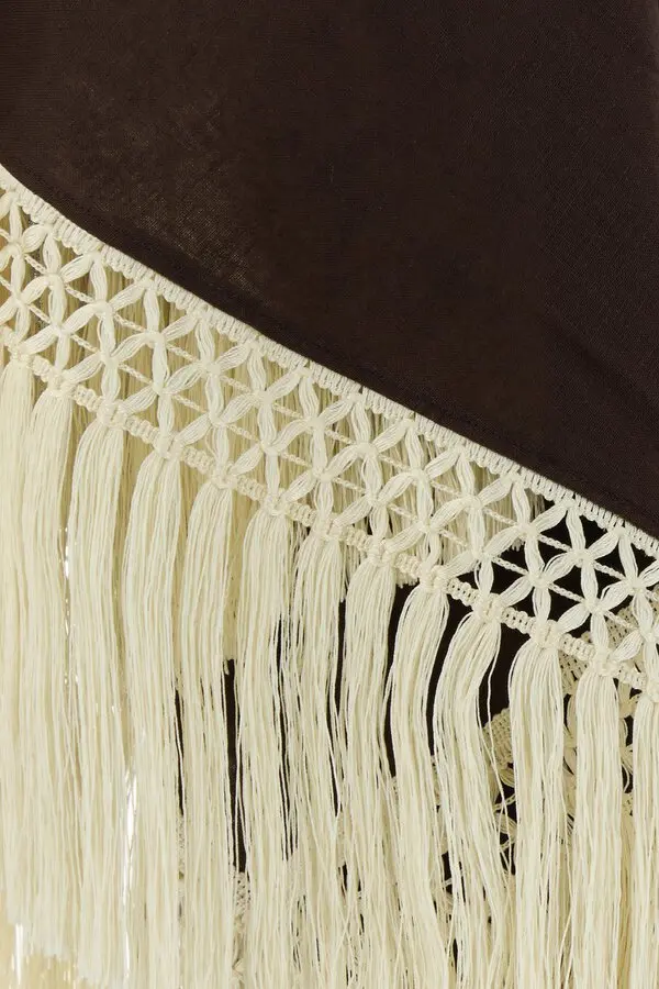 TALLER MARMO One-shoulder Linen Dress With Contrasting Fringes