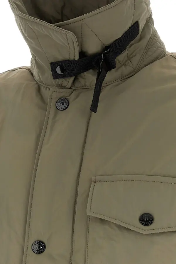 Stone Island Army Polyester Blend Down Jacket