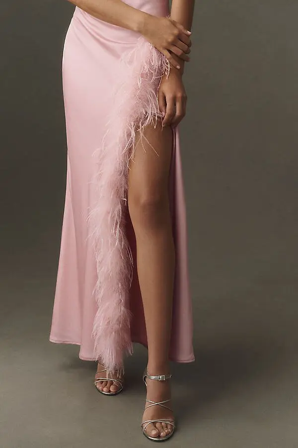 HUTCH Feather Trim Slip Dress