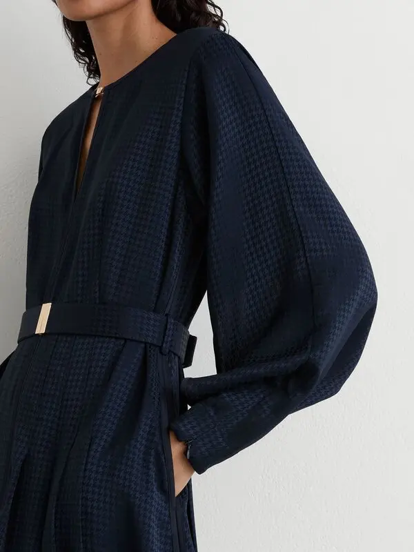 REISS Kea Houndstooth-check Belted Midi Dress