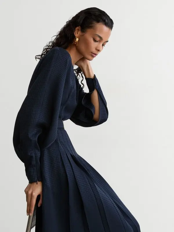 REISS Kea Houndstooth-check Belted Midi Dress