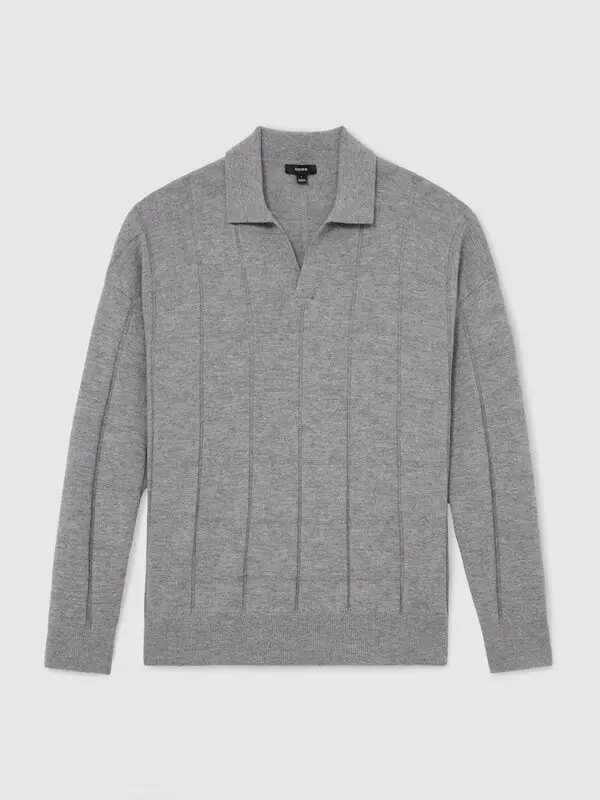 REISS Compton Wool Square-textured Polo Jumper - Grey
