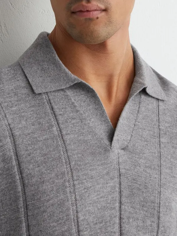 REISS Compton Wool Square-textured Polo Jumper - Grey