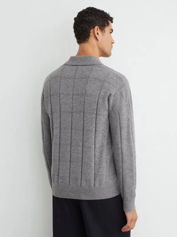REISS Compton Wool Square-textured Polo Jumper - Grey