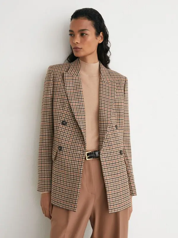 REISS Willow Wool Houndstooth Double-breasted Blazer
