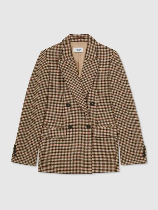 REISS Willow Wool Houndstooth Double-breasted Blazer