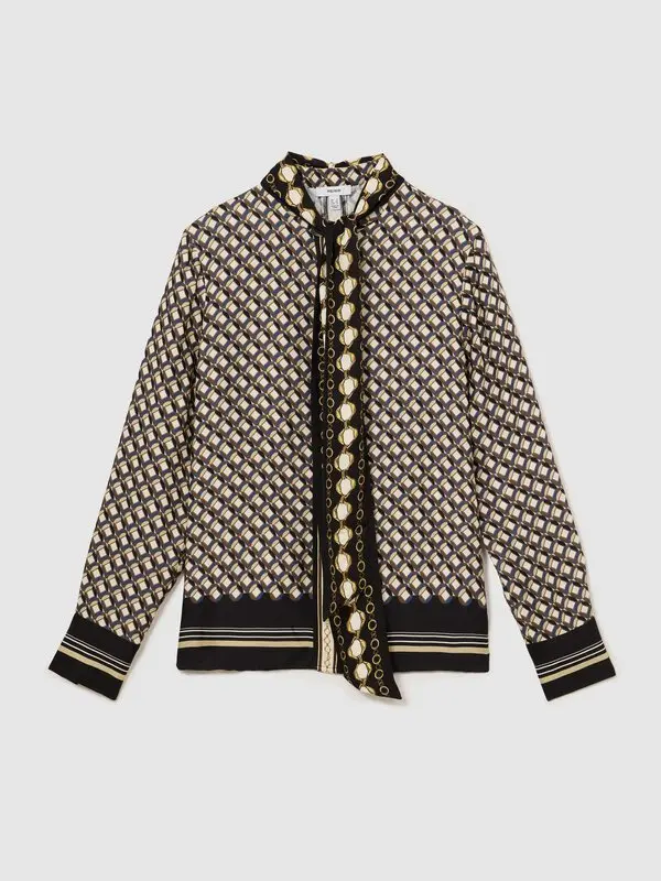 REISS Carmine Scarf-print Tie-neck Shirt